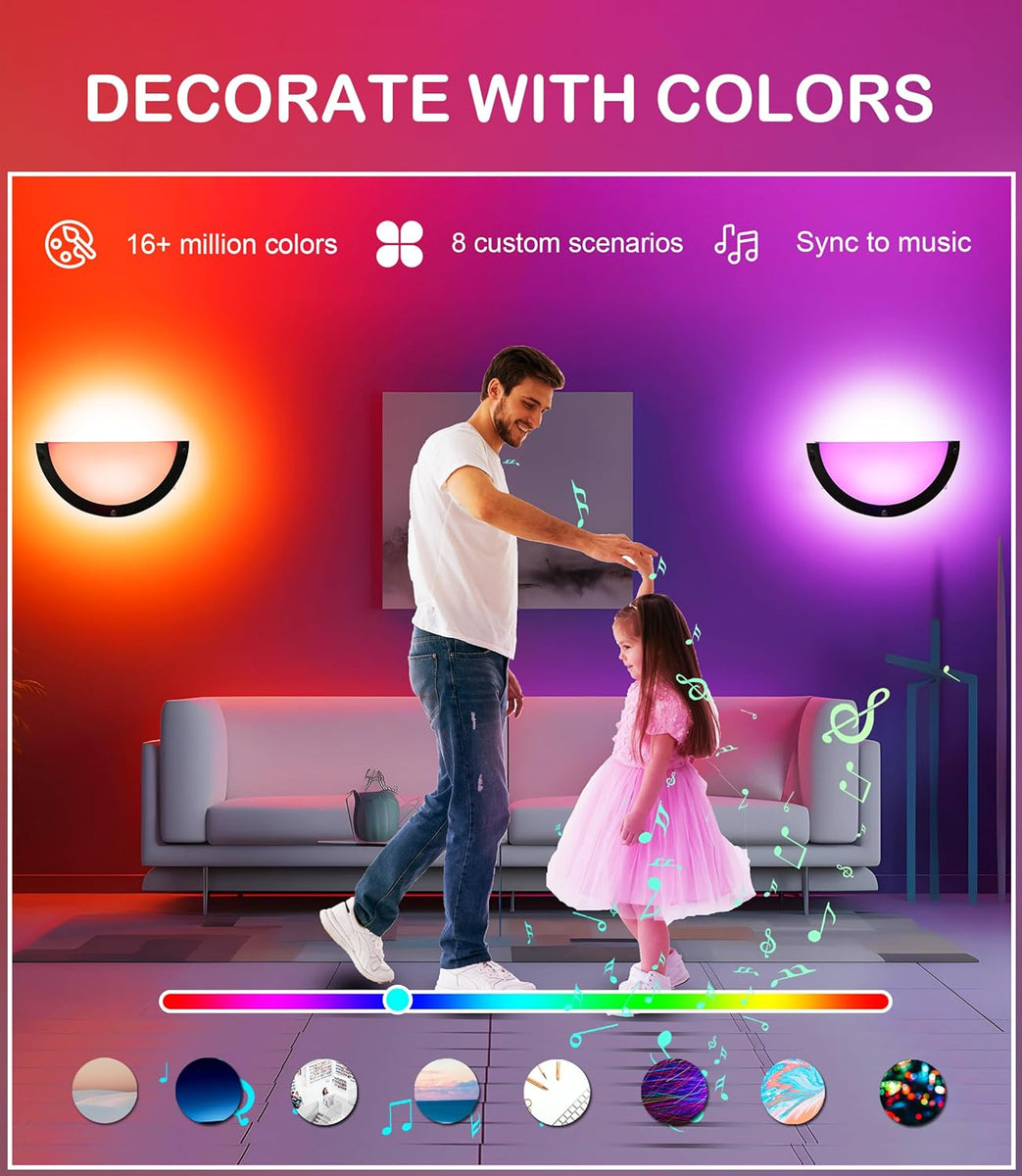 CLOUDY BAY Smart WiFi LED Wall Sconce,RGBCW Color Changing Wall Light ...